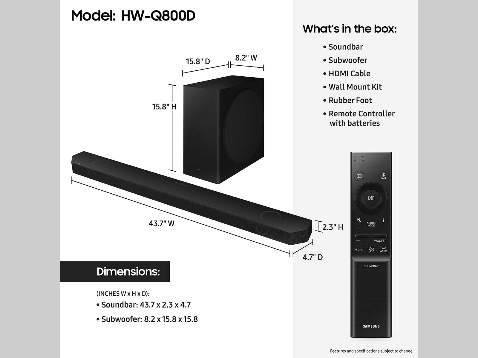 Samsung HW-Q800D/ZC 5.1.2 Channel Wireless Dolby ATMOS Soundbar Samsung HW-Q800D/ZC 5.1.2 Channel Wireless Dolby ATMOS Soundbar